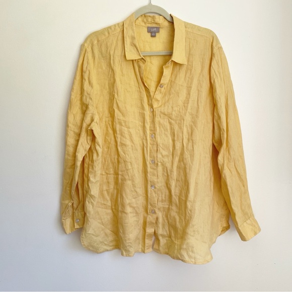 J. Jill | Tops | J Jill 0 Linen Butter Yellow Button Down Shirt Long Sleeve Collared Everyday ...